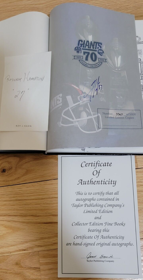 New York Giants 70th Year - Rodney Hampton Autographed Book | eBay