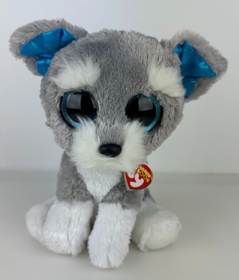 Ty Beanie Boos Whiskers Gray Schnauzer Dog Plush 6" Red Tag Blue ...