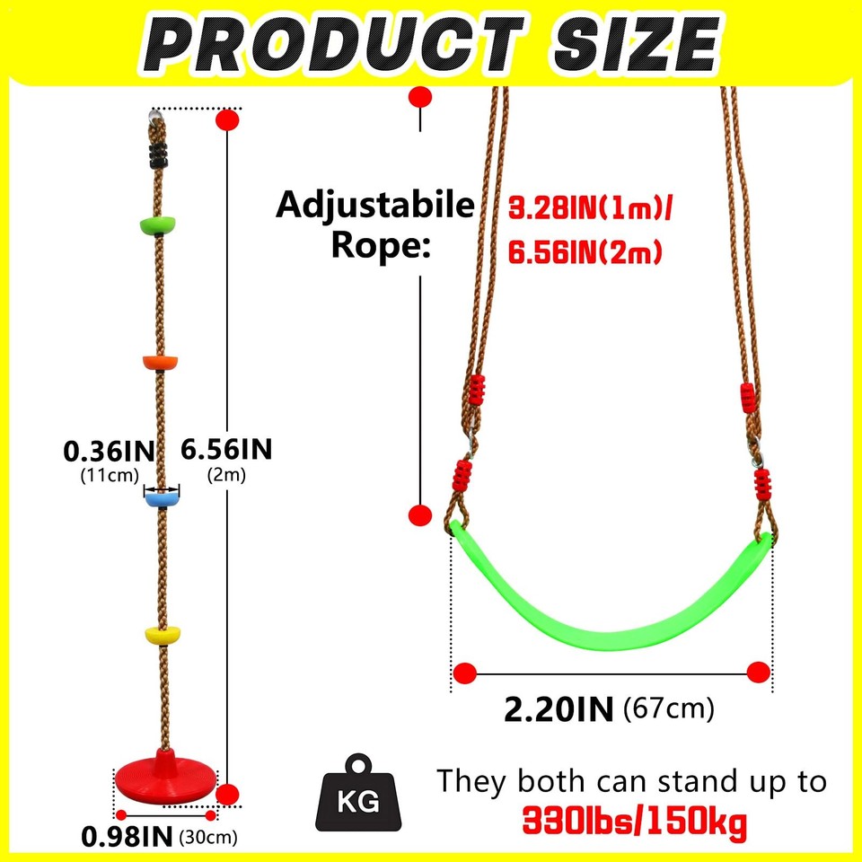 Tree Swing Climbing Rope 2 Pack Multicolor with Platforms Red Disc ...