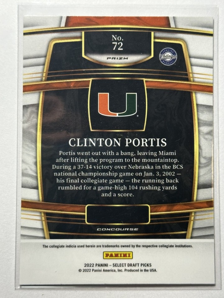 Clinton Portis 2022 Panini Select Draft Picks - Red Lazer Prizm #72 ...