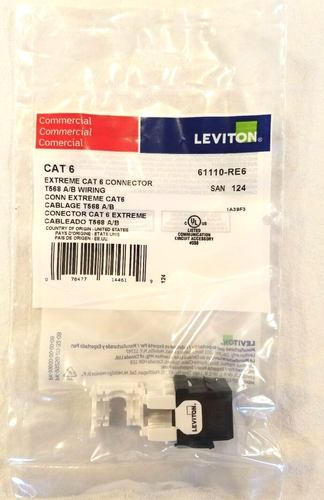 61110-RE6 Leviton eXtreme Cat 6 QuickPort Jack Keystone Fit - Black ...