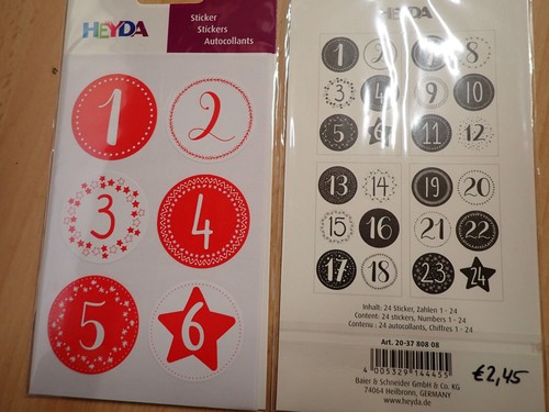 Heyda - Adventszahlen - Sticker - Zahlen 1 - 24 - rot/weiß - rund - ca ...