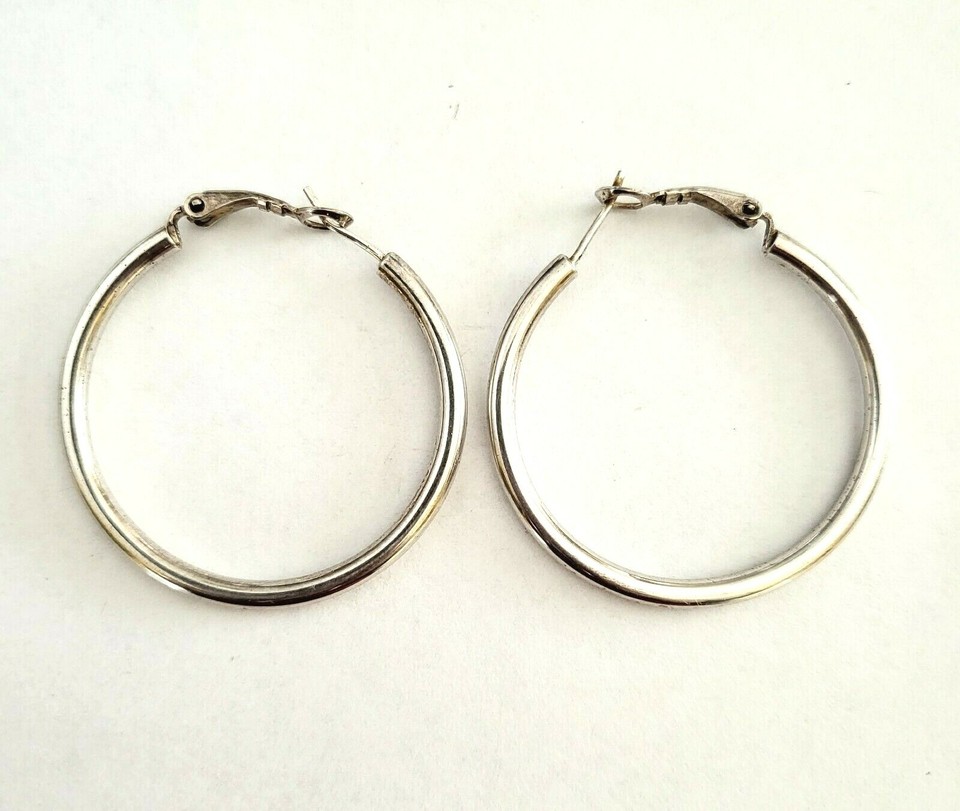 Sterling Silver Hoop Earrings Hallmarked 925 TH 1-5/8" x 1/8" | eBay
