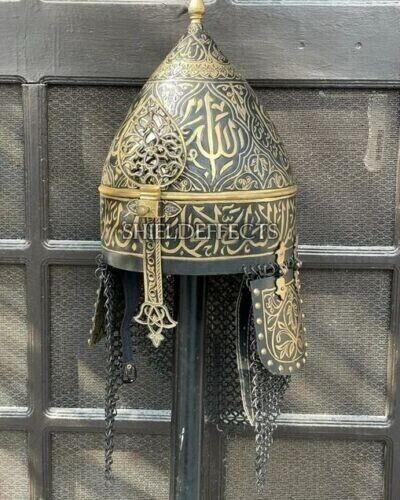 Arabic Calligraphy Helmet Warrior Islamic Helmet Sultan Chain Mail ...