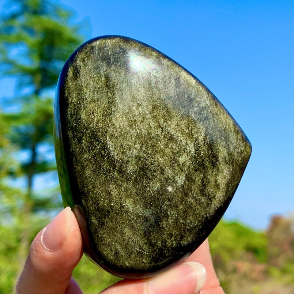 219G Natural Golden Sheen Eye Obsidian Quartz Hand Carved Heart-Shaped ...
