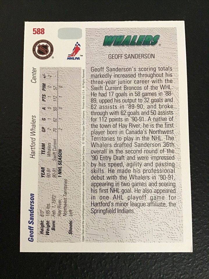 1991-92 Upper Deck Young Guns #588 Geoff Sanderson Rookie Mint | eBay