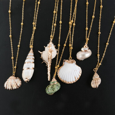 Delicate Natural Conch Seashell Necklace Gold Inlay Accented Nautical ...
