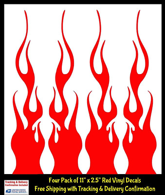 Tribal Flames Red Hot Rod Fire Four 11" Red Vinyl Decal Car Truck ...