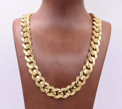 15mm Miami Cuban Royal Curb Chain Necklace Box Clasp Real 14K Yellow ...
