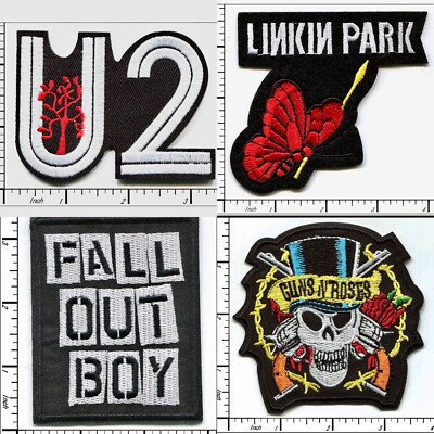 4 Pack Iron On Patch Set, U2, Linkin Park, Fall Out Boy, Guns And Roses ...
