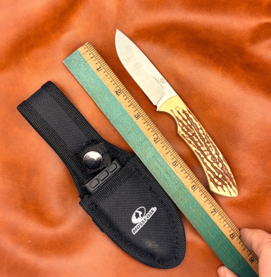 Mossy Oak Fixed Blade Hunting Knife Full Tang Stainless Steel W/Sheath ...