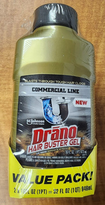 2 New Drano Hair Buster Gel Drain Clog Remover Commercial Line 16 oz ...