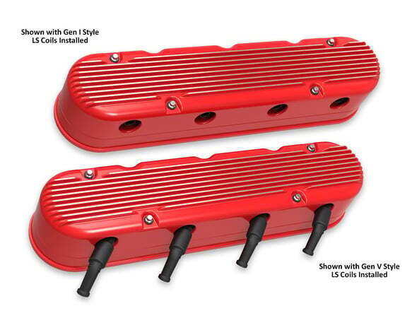 Holley 2-PIECE FINNED VALVE COVER - GEN III/IV LS - GLOSS RED MACHINED ...