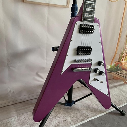 Purple Solid Body Flying V Electric Guitar Mahogany Body&Neck 6 Strings ...