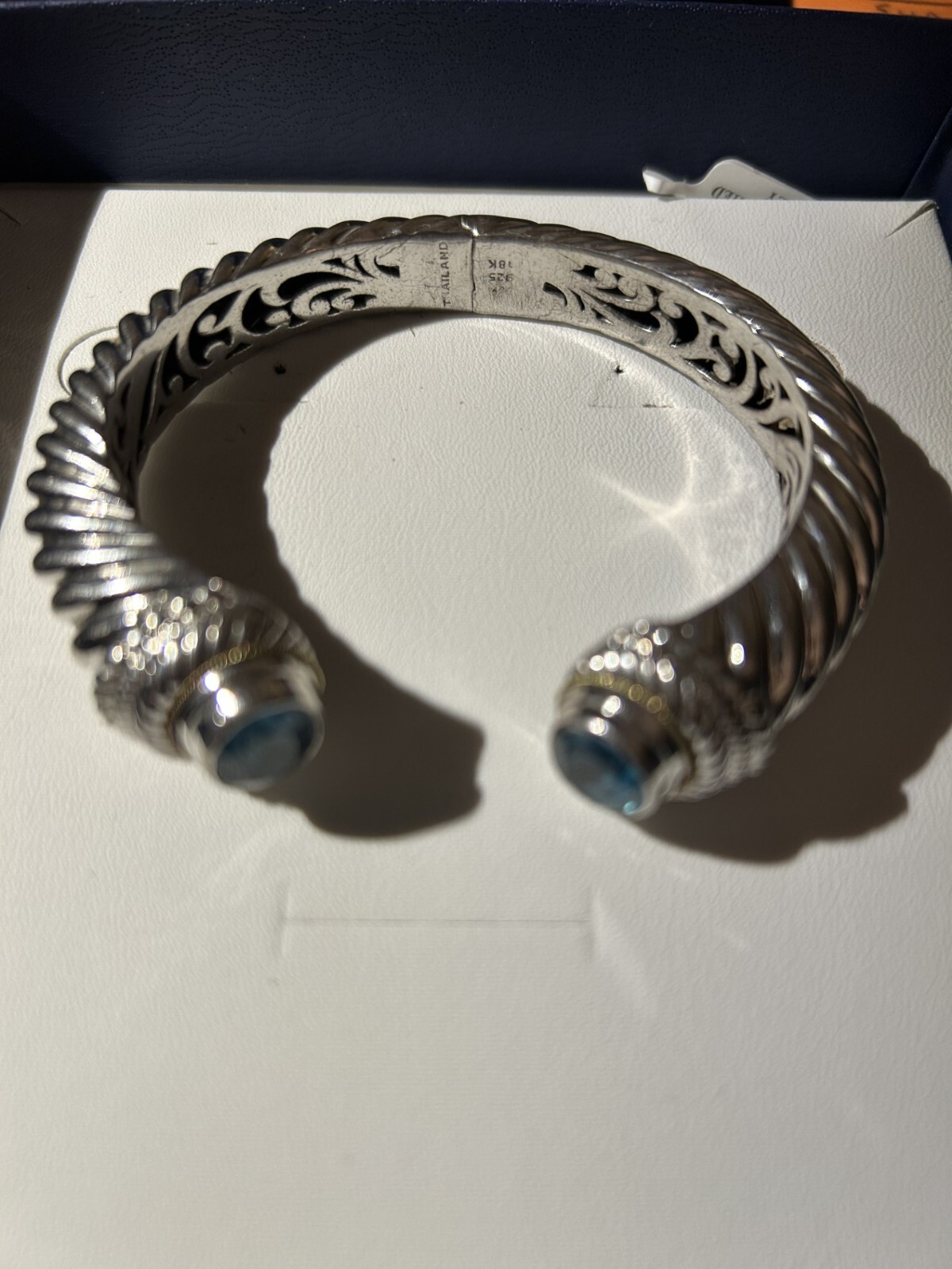 Sterling 925 &18k Cable Cuff Bracelet - Gem