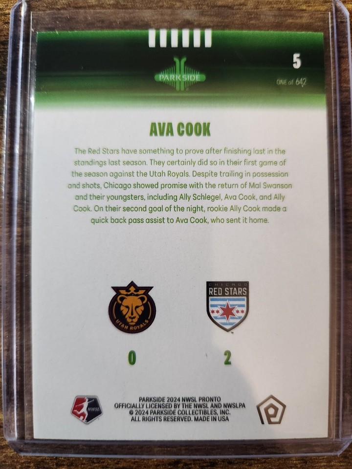 2024 Parkside Pronto NWSL Ava Cook Two Cooks in the Kitchen /642 SP #5 ...