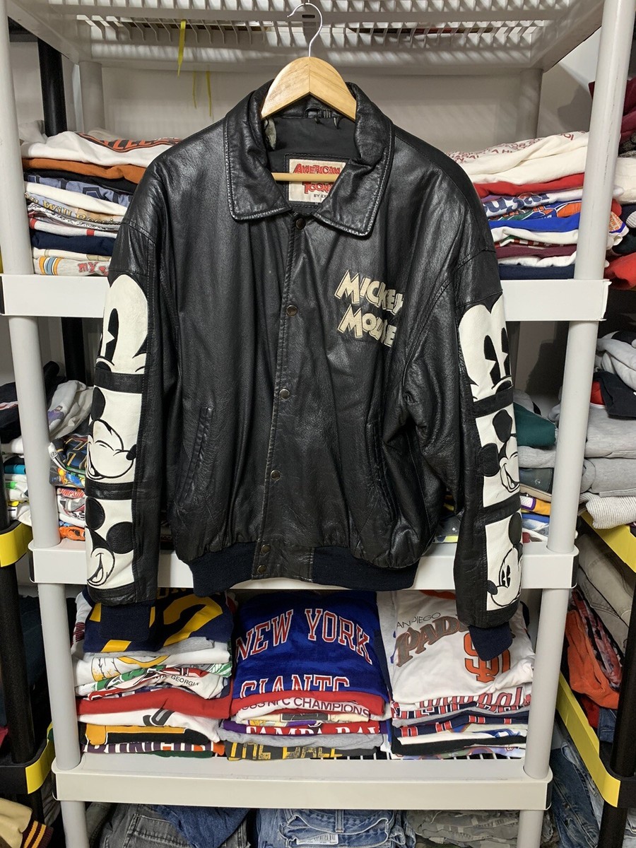 Vintage Disney Mickey Mouse Leather Bomber Jacket 90s Vintage Disney Mickey Mouse Leather Bomber Jacket 90s