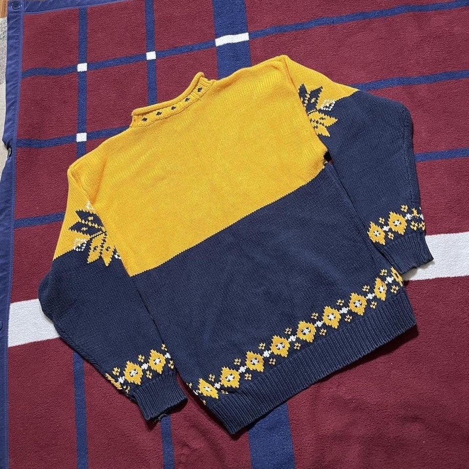 Vtg GAP fair isle rollover mock neck sweater color block navy yellow ...