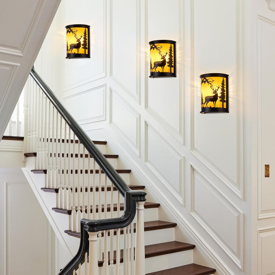 Rustic Deer Wall Sconces, 2 Light E12 Base Modern Farmhouse Wall Lamp ...