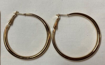 Simple Basic Medium Yellow Gold Hoop Fashion Statement Earrings NWT | eBay