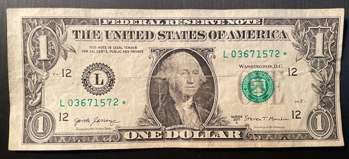 STAR NOTE 2017A $1 640K Low Print Run L 03671572 * Fancy Serial Number ...