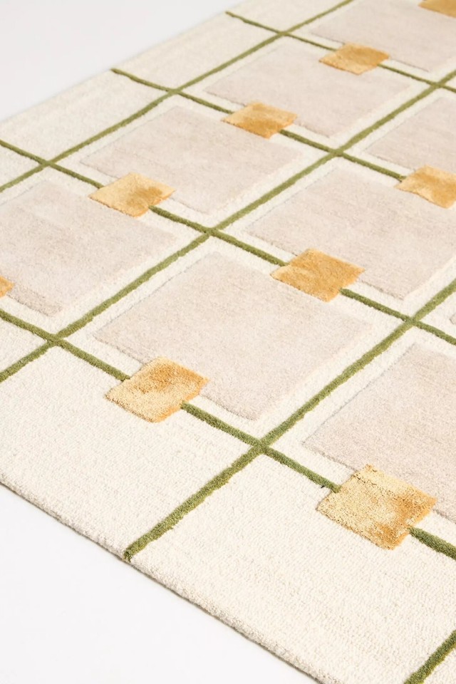 Greer Hand-Tufted Wool Viscose Rug | Geometric Grid with Raised Squares ...