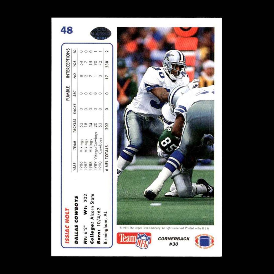 Issiac Holt 1991 Upper Deck Dallas Cowboys #48 R324H 35 | eBay
