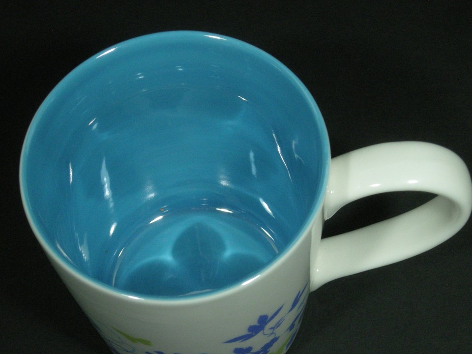Starbucks Mug flowers butterfly 11 fluid oz eggplant aqua lime ...