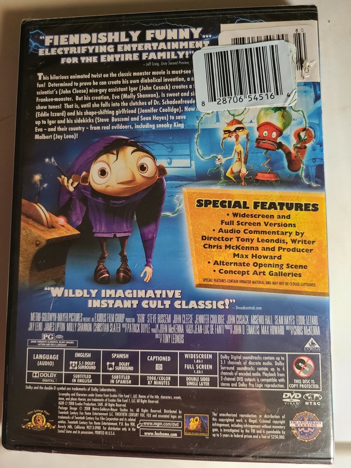Igor (DVD,2008,Widescreen) John Cusack,Molly Shannon,John Cleese,BRAND ...