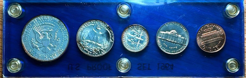 U.S. Mint 1964 Proof Set Uncirculated 5 Coins Sealed Display (Silver ...
