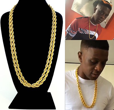 MENS RAPPER 10mm STAINLESS STEEL GOLD ROPE 30'' & 36'' NECKLACE SET OR ...
