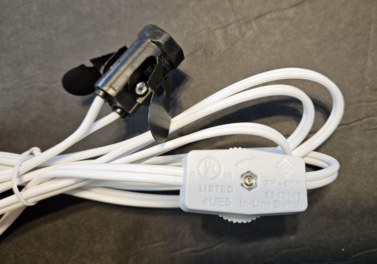 6' WHITE LAMP CORD SET WITH CLIP IN CANDELABRA SOCKET AND LINE SWITCH ...
