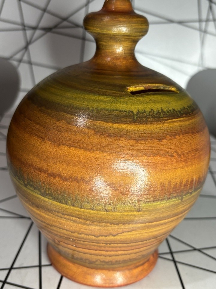 Vintage Teramundi Hand Made Coin Money Saving Jar Earth Colours Tones ...
