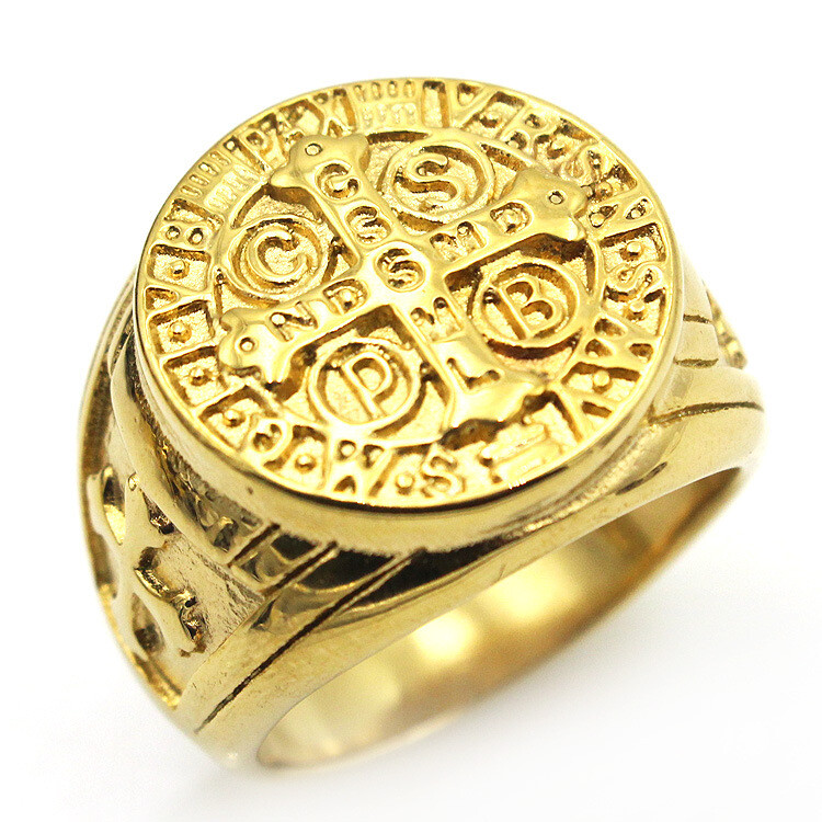 Vintage Saint Benedict CSPB Cross Ring Stainless Steel Men's Biker ...