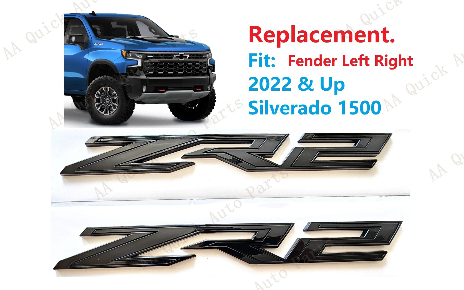 2PCS Gloss Black Fender ZR2 Emblem Badge Fit For 2022-2026 Chevy ...