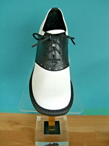 Muffy's High heeled BLACK and White Saddle Shoes leather 70's style wms ...