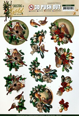 A4 DIE CUT 3D PAPER TOLE DECOUPAGE Push Out Sheet Christmas Birds ...