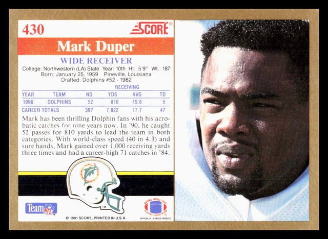 1991 Score - #430 Mark Duper for sale online | eBay