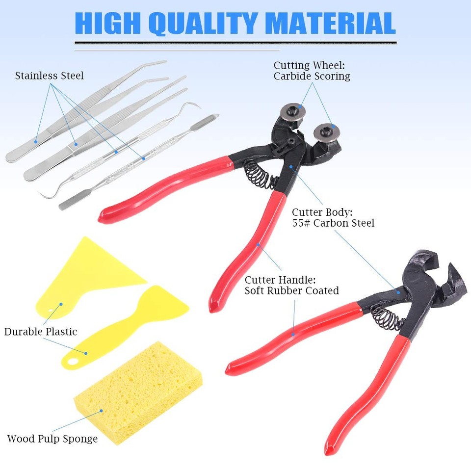 9Pcs Mosaic Tools Set, 2Pcs Heavy Duty Wheeled Glass Mosaic Nippers and ...