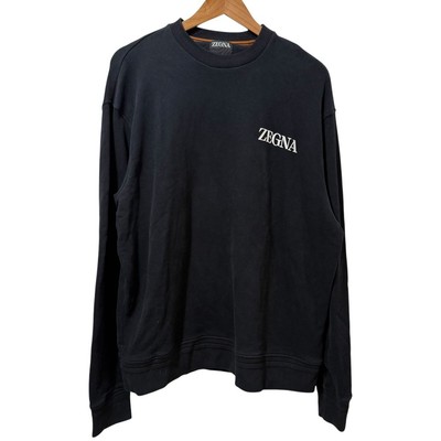 ZAGNA Logo Print Long Sleeve Crew Neck Sweatshirt Trainer 52R Black ...