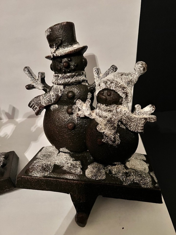 Christmas Snowmen Cast Iron Mantle top Figure Stocking Hangers 5 In. X ...