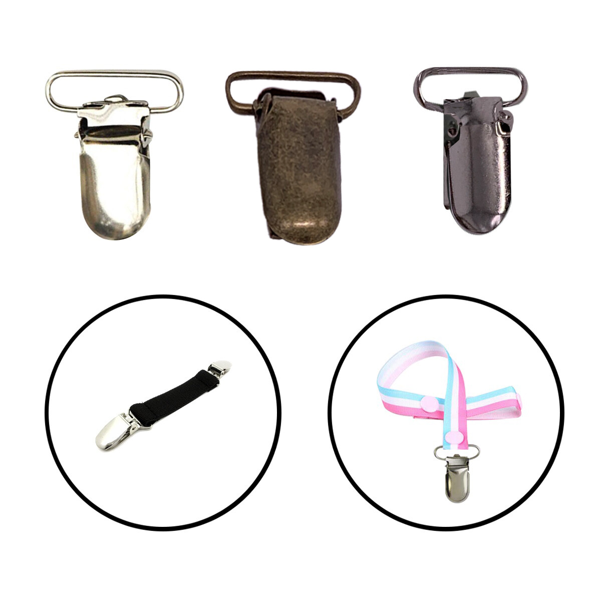 Silver Brace Clips Dungaree Suspender Clasps Baby Dummy Strap Grips ...