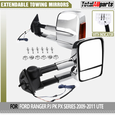 ELectric Chrome Extendable Towing Mirrors for Ford Ranger PJ PK PX 2009 ...
