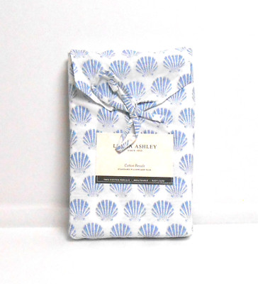 Laura Ashley Standard Pair (2) Cotton Percale Pillowcases BLUE SCALLOP ...