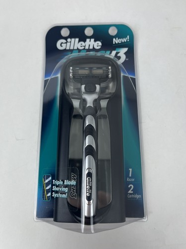 Original Gillette Mach 3 Razor Handle w/2 Cartridges 3 Blade Lubricated ...