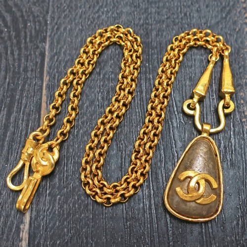 CHANEL Gold Plated CC Logos Vintage Chain Necklace Pendant #660c Rise ...