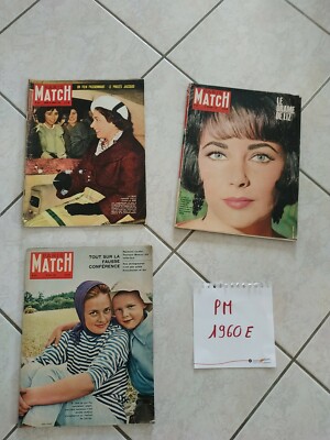 1960-lot 3 revues PARIS MATCH-vintage-french magazine/reine Elizabeth ...