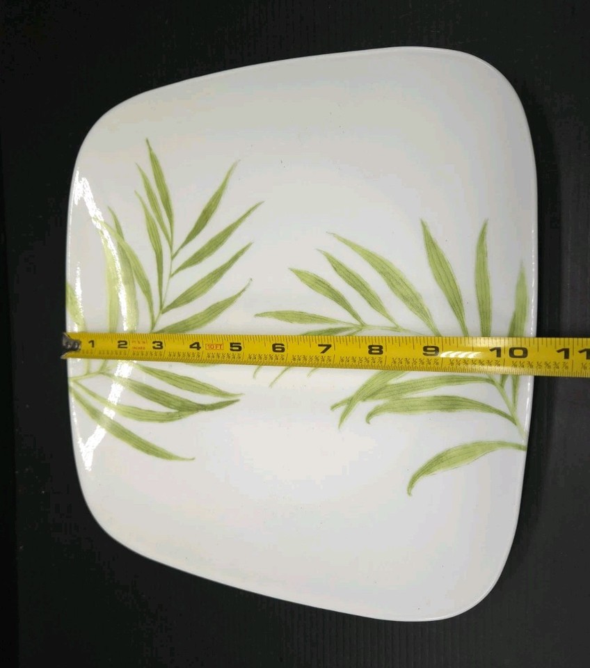 Corelle Bamboo Leaf Square 10.5" Green/White Dinner Plates Pair 10 ...