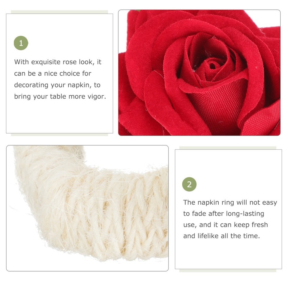 4pcs Realistic Rose Pattern Napkin Buckle Cord Woven Serviette Ring ...