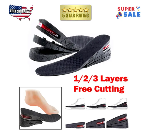 3 Layer Shoe Insoles Air Cushion Invisible Lift Pads Heel Height Men ...